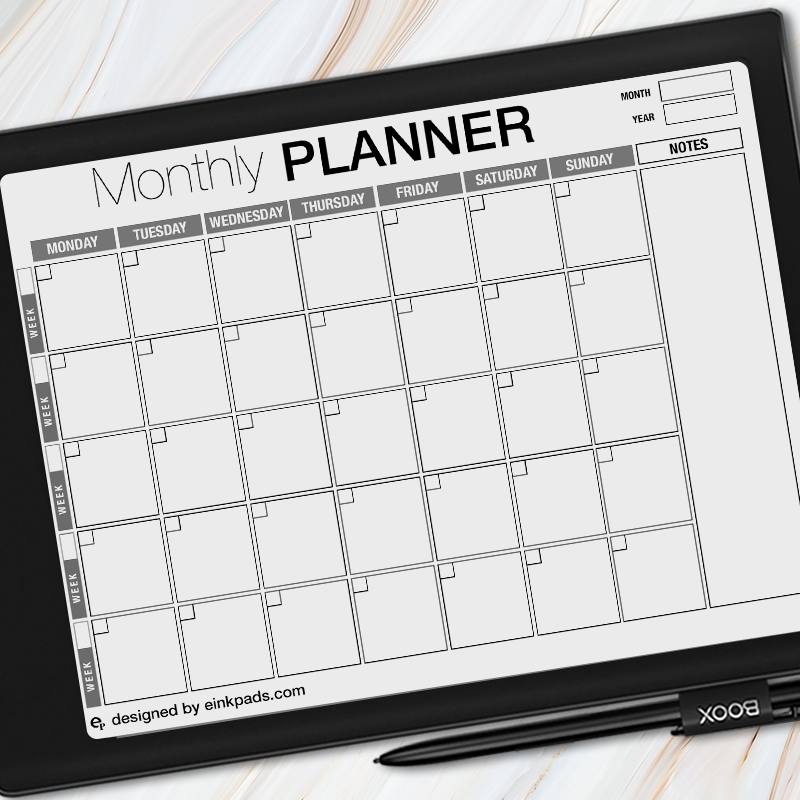 Onyx BOOX - Monthly Calendar Landscape – eInkTemplates
